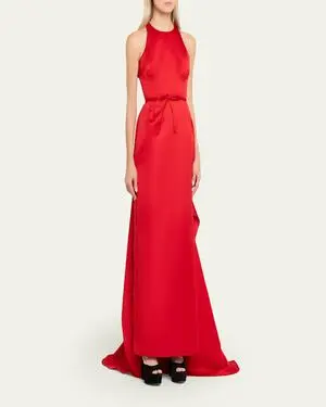 Prabal Gurung Caroline Satin Gown With Detachable Train