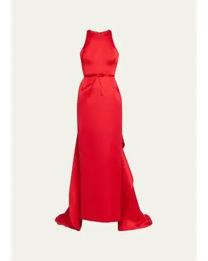 Prabal Gurung Caroline Satin Gown With Detachable Train - Red