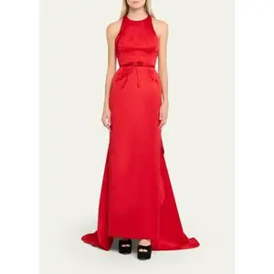 Prabal Gurung Caroline Satin Gown With Detachable Train