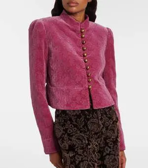 Chloé Floral Cropped Cotton Velvet Jacket - Purple