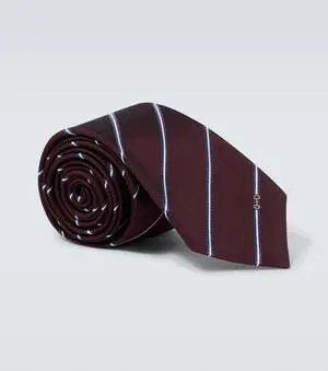 Gucci Horsebit Striped Silk Twill Jacquard Tie Burgundy