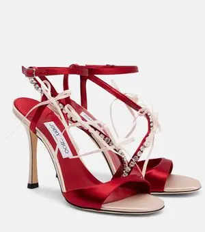 JIMMY CHOO Lula 100 Embellished Satin Sandals - Red