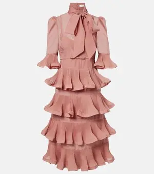 Zimmermann Tiered Pleated Midi Dress - Pink