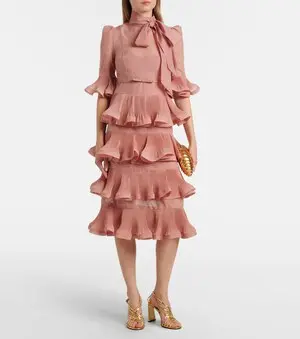 Zimmermann Tiered Pleated Midi Dress - Pink