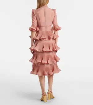 Zimmermann Tiered Pleated Midi Dress - Pink