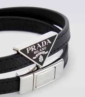 Prada Logo Saffiano Leather Bracelet - Black