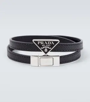 Prada Logo Saffiano Leather Bracelet - Black