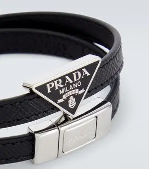 Prada Logo Saffiano Leather Bracelet - Black