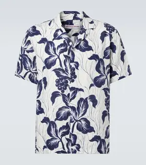 Orlebar Brown Maitan Floral Linen Bowling Shirt - White