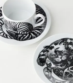FORNASETTI High Fidelity Set Of 6 Porcelain Teacup And Saucer Set - Black