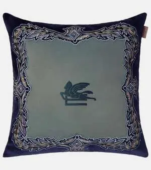 Etro Kiri Embroidered Cotton Velvet Cushion - Blue