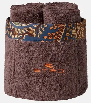 Etro Giano Set Of 4 Face Towels And Basket - Brown
