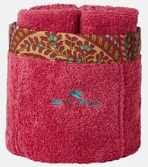 Etro Giano Set Of 4 Face Towels And Basket - Burgundy