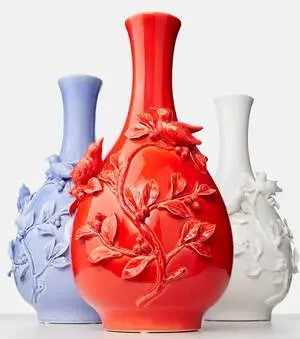 POLSPOTTEN 3d Birds Porcelain Vase - Orange
