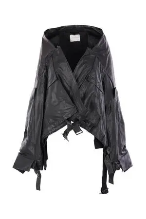 YEHUAFAN Deconstructed Leather Jacket - Black