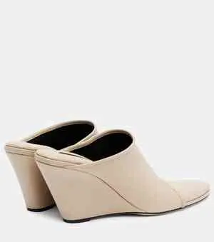CHRISTEN Strap Stretch 75 Leather Wedge Mules - Beige
