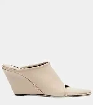 CHRISTEN Strap Stretch 75 Leather Wedge Mules - Beige