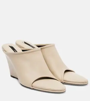 CHRISTEN Strap Stretch 75 Leather Wedge Mules - Beige