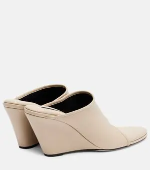 CHRISTEN Strap Stretch 75 Leather Wedge Mules - Beige