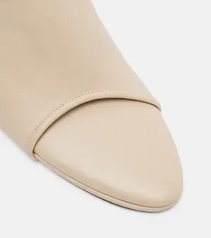 CHRISTEN Strap Stretch 75 Leather Wedge Mules - Beige
