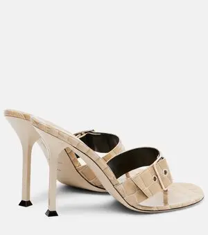 CHRISTEN Helix 95 Croc-effect Patent Leather Mules - Beige