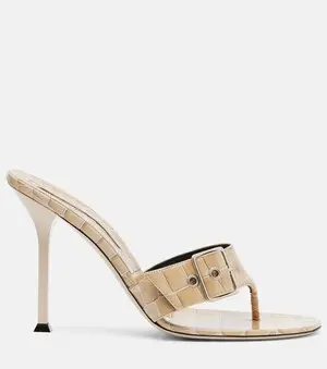 CHRISTEN Helix 95 Croc-effect Patent Leather Mules - Beige