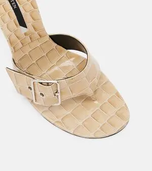 CHRISTEN Helix 95 Croc-effect Patent Leather Mules - Beige