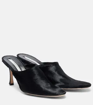 CHRISTEN Elipse 75 Calf Hair Mules - Black