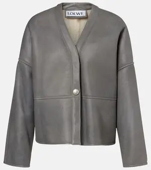 Loewe Pebble Shearling-lined Leather Jacket - Grey