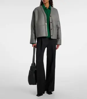 Loewe Pebble Shearling-lined Leather Jacket - Grey