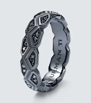 David Yurman Hex Titanium Ring With Diamonds