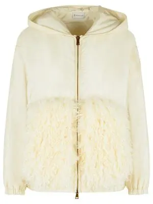 Moncler Padded Polyamide Sweatshirt With Teddy Trim - Beige