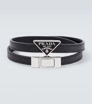 Prada Saffiano Leather Logo Bracelet - Black