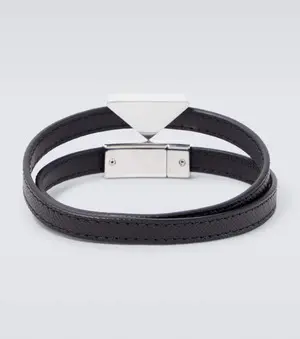 Prada Saffiano Leather Logo Bracelet - Black
