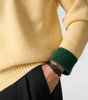 Prada Saffiano Leather Logo Bracelet - Black