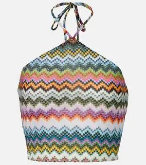 Missoni Zigzag Halterneck Lame Crop Top - Multicoloured