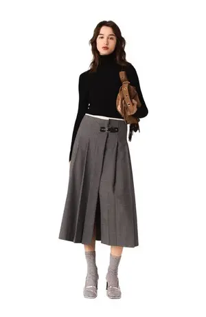 Maje Long Pleated Skirt - Grey