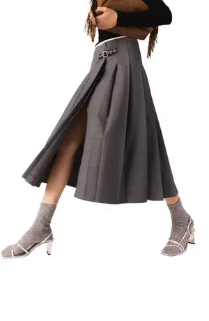 Maje Long Pleated Skirt - Grey