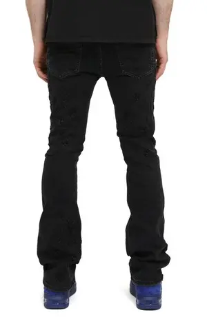 PURPLE BRAND Monogram Beaded Slim Flare Jeans