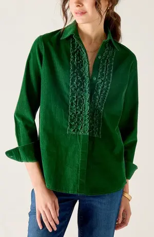 VOYAGEUR BY MERSEA Tuxedo Ruffle Shirt - Pine