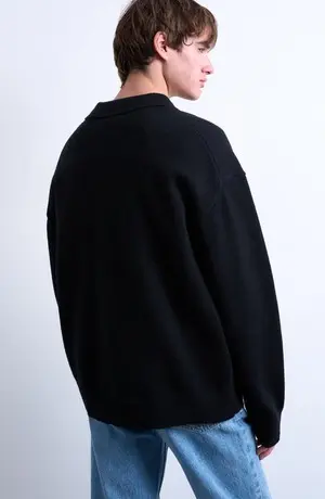 Topman Oversized Smart Polo Sweater - Black