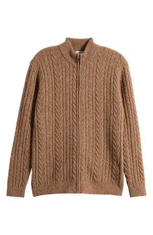 Topman Cable Knit Zip Cardigan