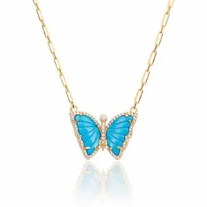 GEMMA AZZURRO Carved Butterfly Pendant Necklace - Turquoise