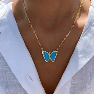 GEMMA AZZURRO Carved Butterfly Pendant Necklace