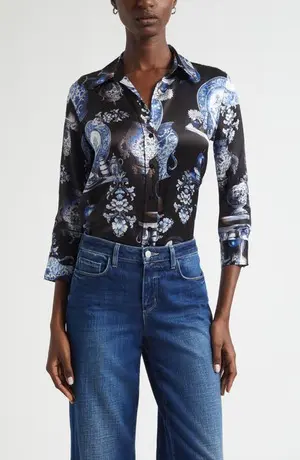 L'Agence Dani Pottery Print Silk Shirt