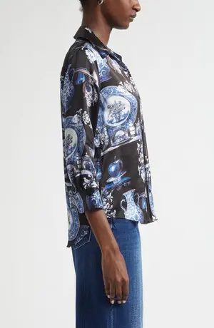L'Agence Dani Pottery Print Silk Shirt