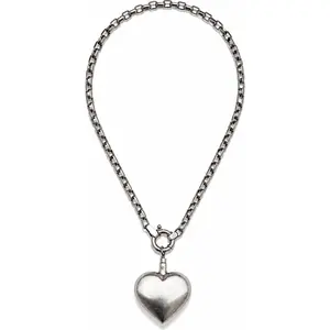 67JEWELRY Puffed Heart Paperclip Necklace - Silver
