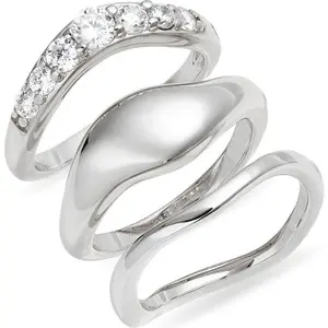 Nordstrom Set Of Sculpted Rings - Clear- Silver