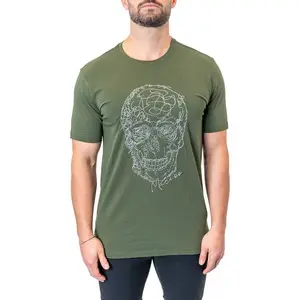 MACEOO Screbbleskull Army Embroidered Skull Stretch Cotton T-shirt - Green