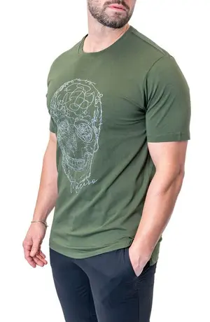 MACEOO Screbbleskull Army Embroidered Skull Stretch Cotton T-shirt